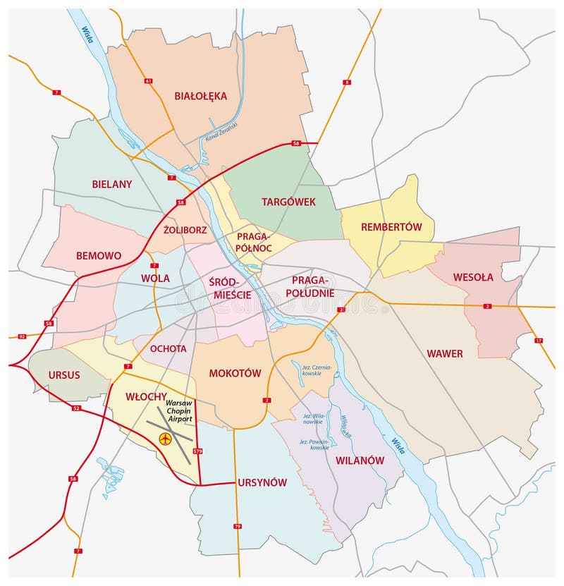 Administrativo E Mapa De Estradas Varsóvia Ilustração Stock ...