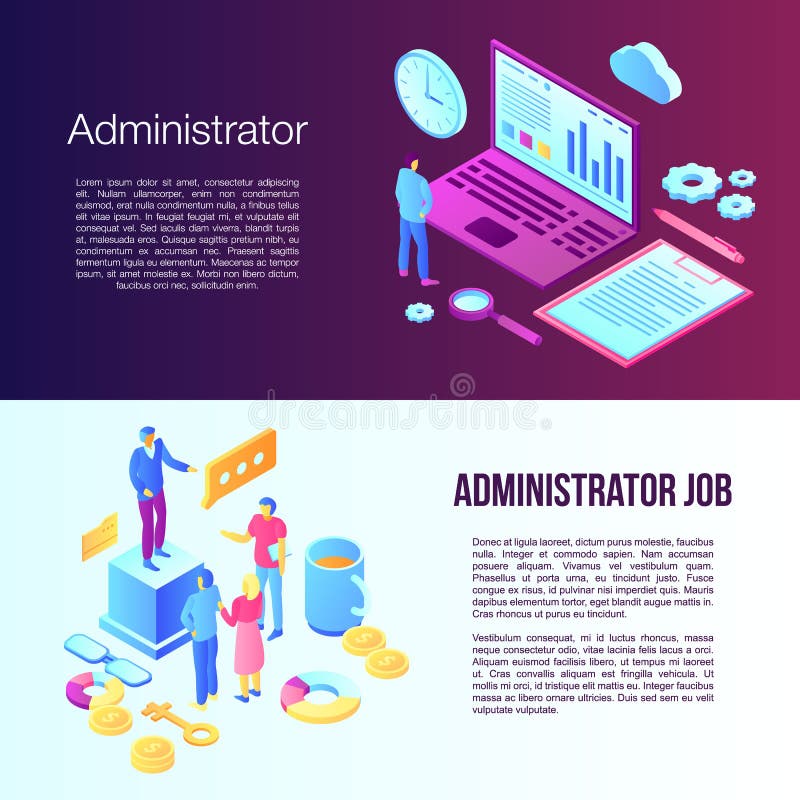 System Admin Banner Horizontal Set, Flat Style Stock Vector ...