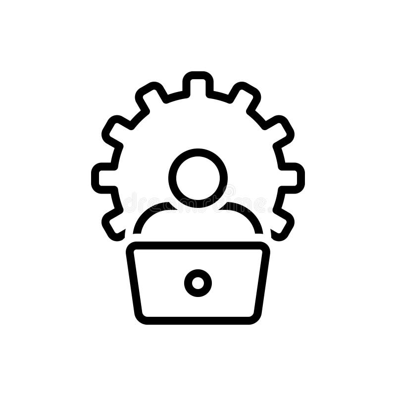 Black Line Icon for Administrator, Laptop and Cogwheel Stock ...