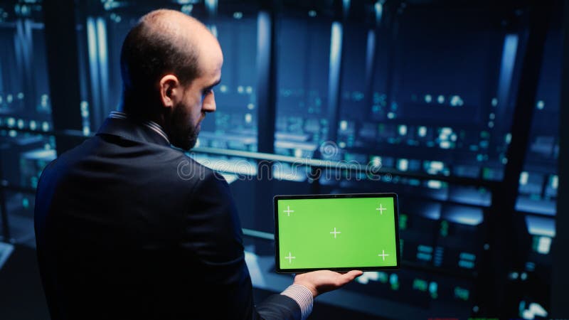 It Administrator Running Greenscreen Display on Tablet Stock Image ...