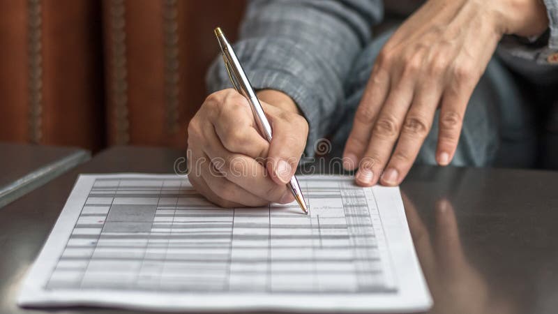 Administrator`s Hand Fill in Business Schedule Form Document Writing on ...