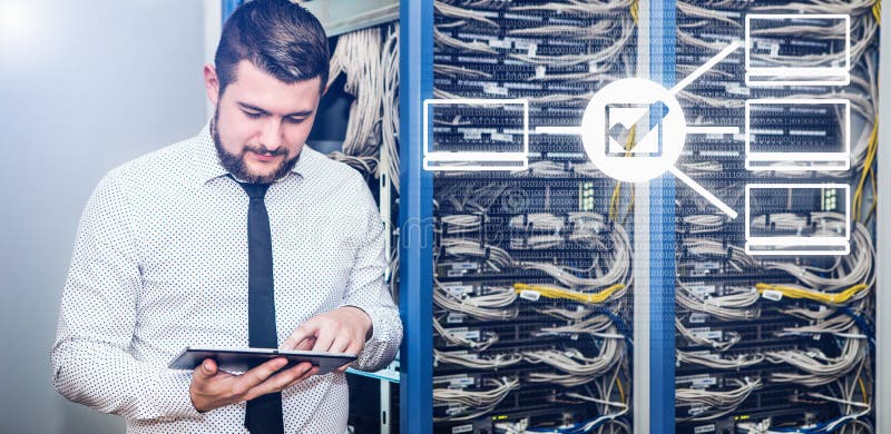 It Administrator at the Server Stock Photo - Image of blue, computer ...