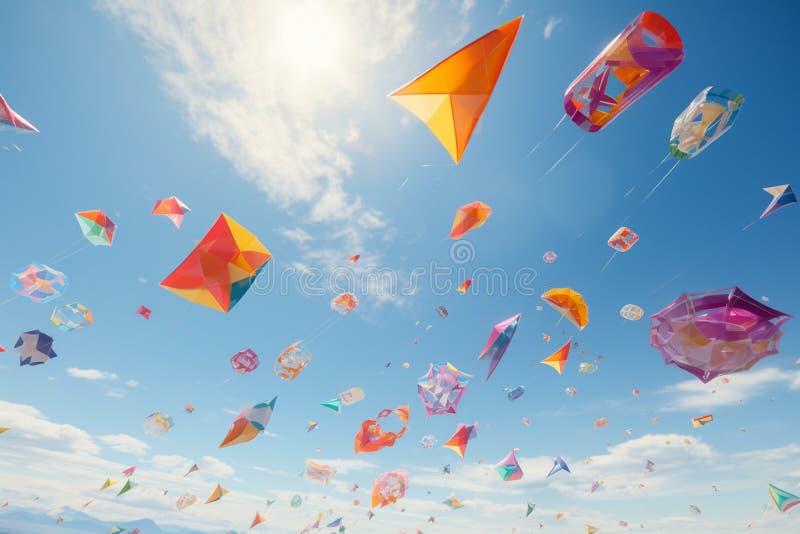 Admire a Fleet of Colorful Kites Shaped Like Stock Illustration ...