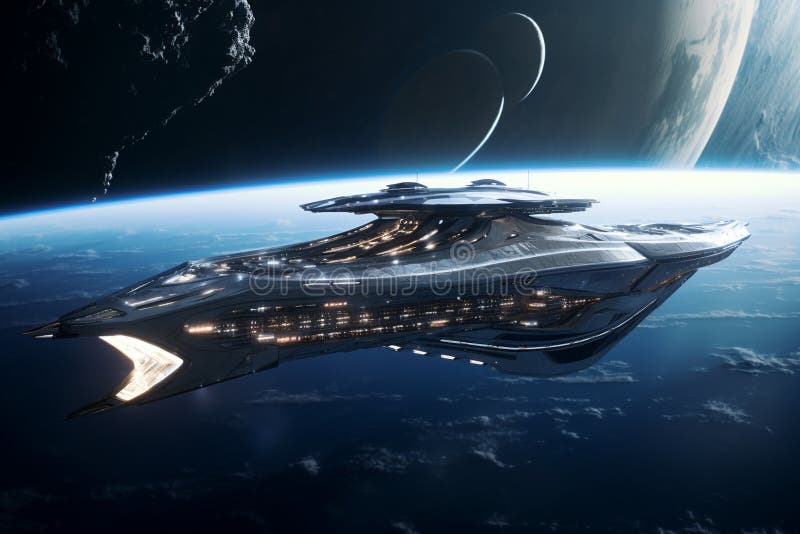 Admire the Futuristic Elegance of a Space Cruise Stock Illustration ...