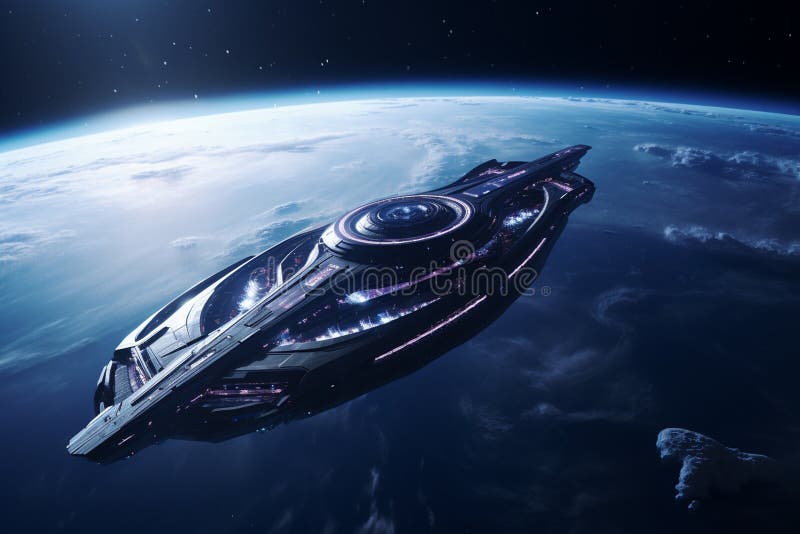 Admire the Futuristic Elegance of a Space Cruise Stock Illustration ...