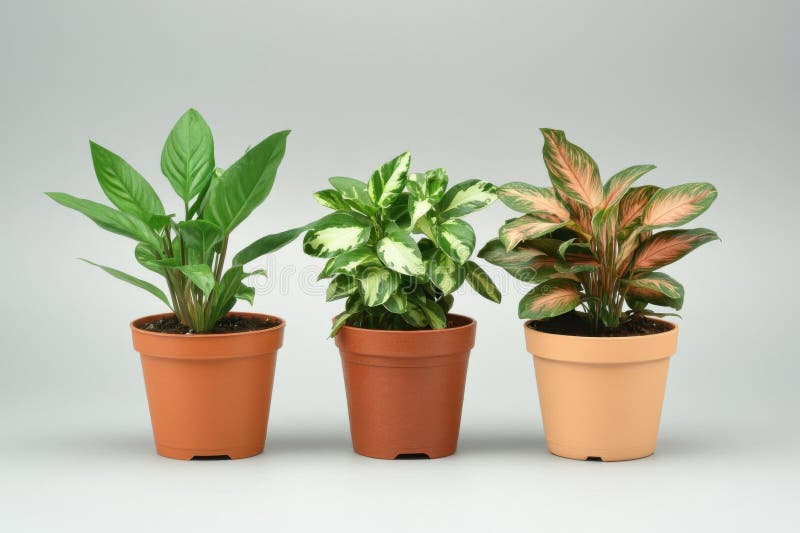 Admire Three Potted Plants with Colorful Foliage and Different Textures ...