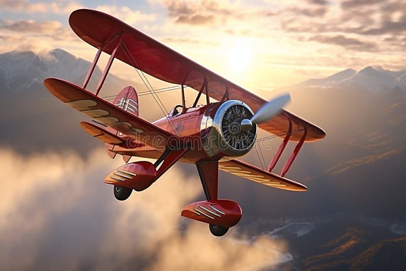 Admire a Vintage Biplane Showcasing Aerobatic Stock Illustration ...