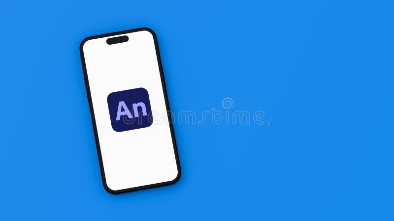 Adobe Animate Logo on Mobile Phone Screen on Blue Background with Copy ...