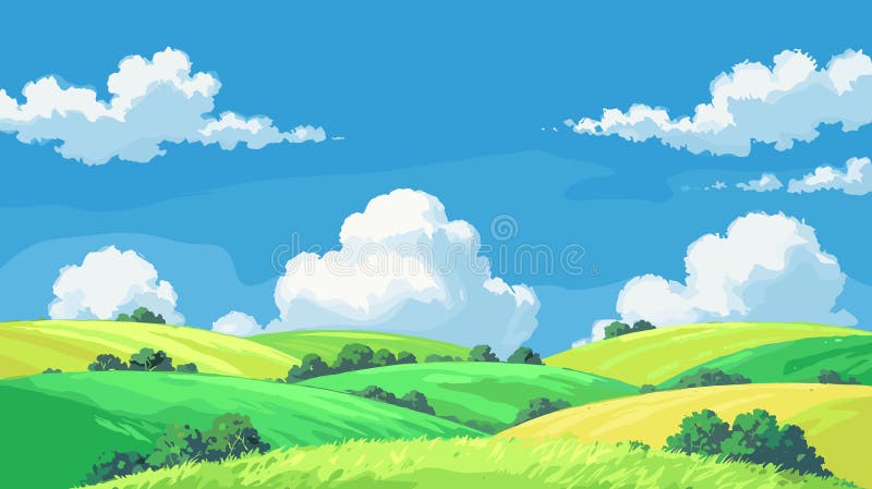 Rolling Hills Cartoon Sky Landscape Stock Vector - Illustration of ...