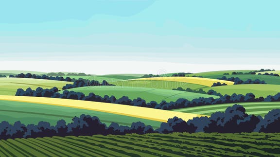 Flat Rural Landscape with Green and Yellow Fields Stock Vector ...