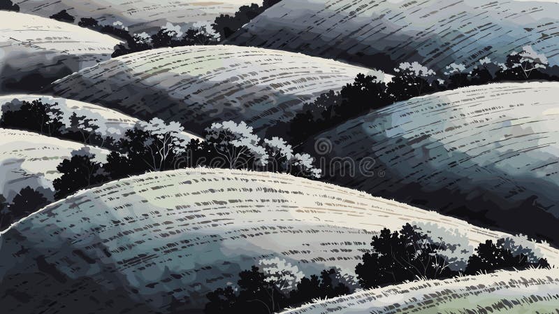 Pen and Ink Drawing: Rolling Hills Landscape Stock Vector ...