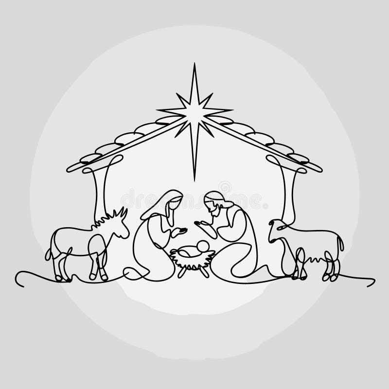 Nativity Scene Single Line Drawing Stock Vector - Illustration of ...
