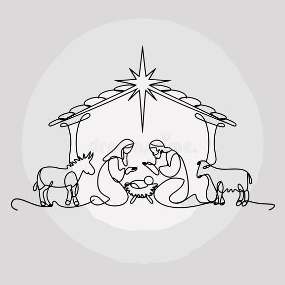 Nativity Scene Single Line Drawing Stock Vector - Illustration of ...