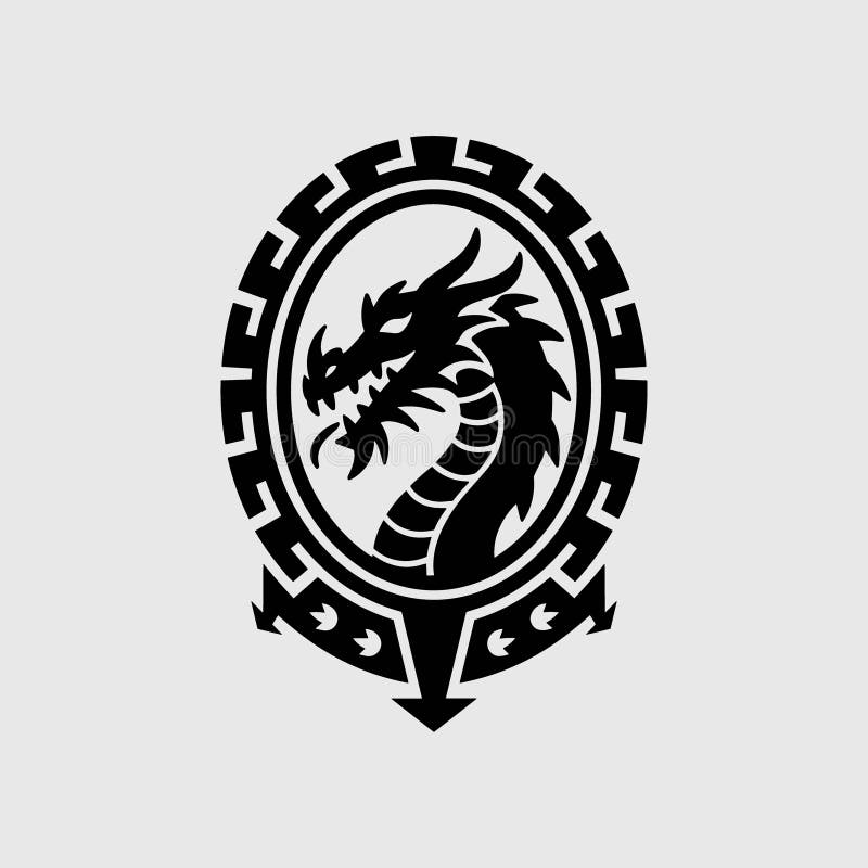 Dragon Head Oval Emblem Graphic Stock Vector - Illustration of beast ...
