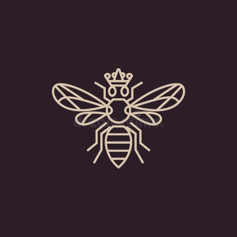 Gold Queen Bee Line Art on Dark Brown Stock Vector - Illustration of ...