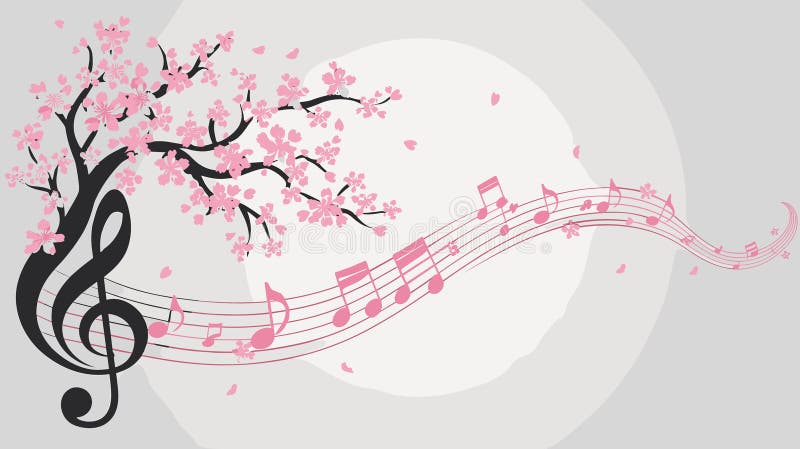 Cherry Blossom Tree with Flowing Musical Notes Stock Vector ...