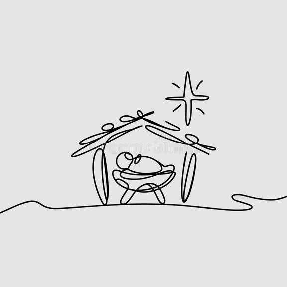 Single Line Nativity Scene Manger Star Stock Vector - Illustration of ...