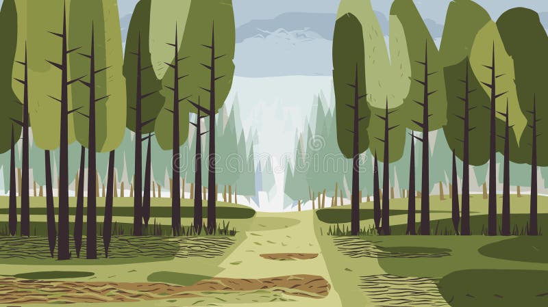 Forest Clearing with Tall Trees and Path Stock Vector - Illustration of ...