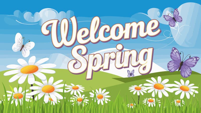 Welcome Spring Floral Butterfly Scene Stock Vector - Illustration of ...