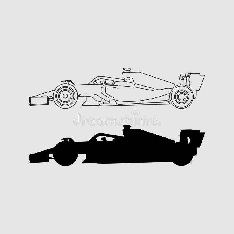 Formula 1 Race Car Outline and Silhouette Stock Vector - Illustration ...