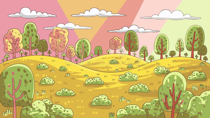 Cartoon Rolling Hills with Trees Stock Vector - Illustration of natural ...