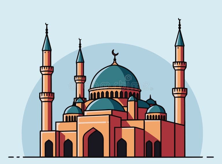 A Beautifully Designed Mosque in a Flat Vector Art Style. Stock Vector ...