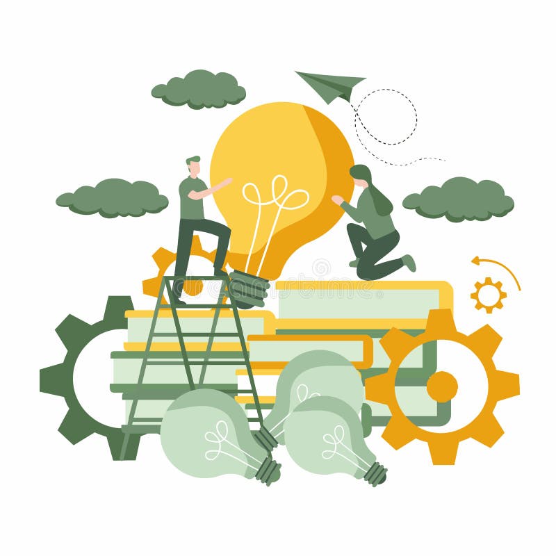 Flat Design Vector Illustrations of Looking for New Ideas by Reading ...