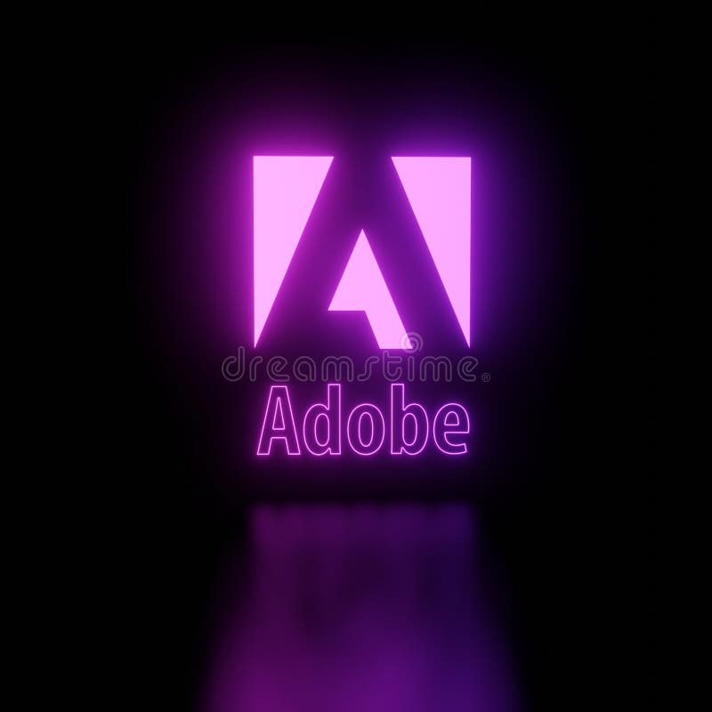 Adobe Logo Neon Glowing 3D Illustration Image Editorial Stock Photo ...