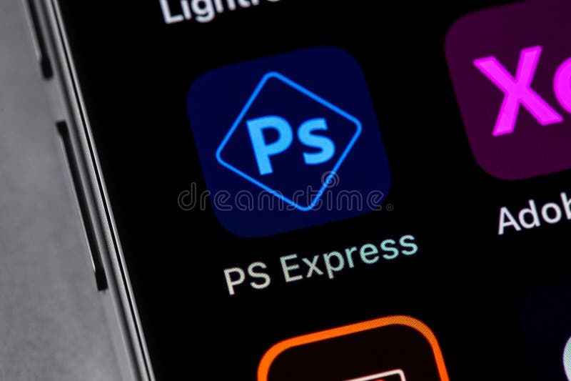 Adobe Photoshop (PS Express) Mobile Icon App on a Screen Smartphone ...