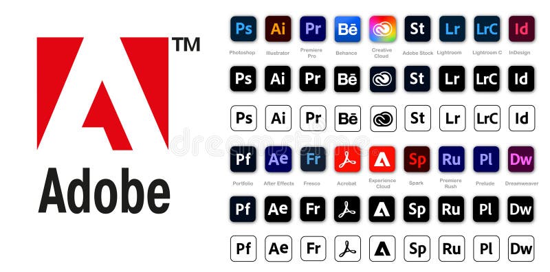 Adobe Product. Logotype Set of Adobe Products: Adobe, Illustrator ...