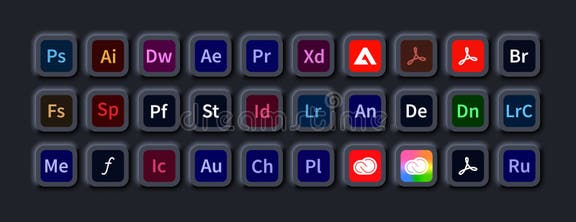 Adobe Products. Logotype Set of Adobe Apps: Illustrator, Creative Cloud ...