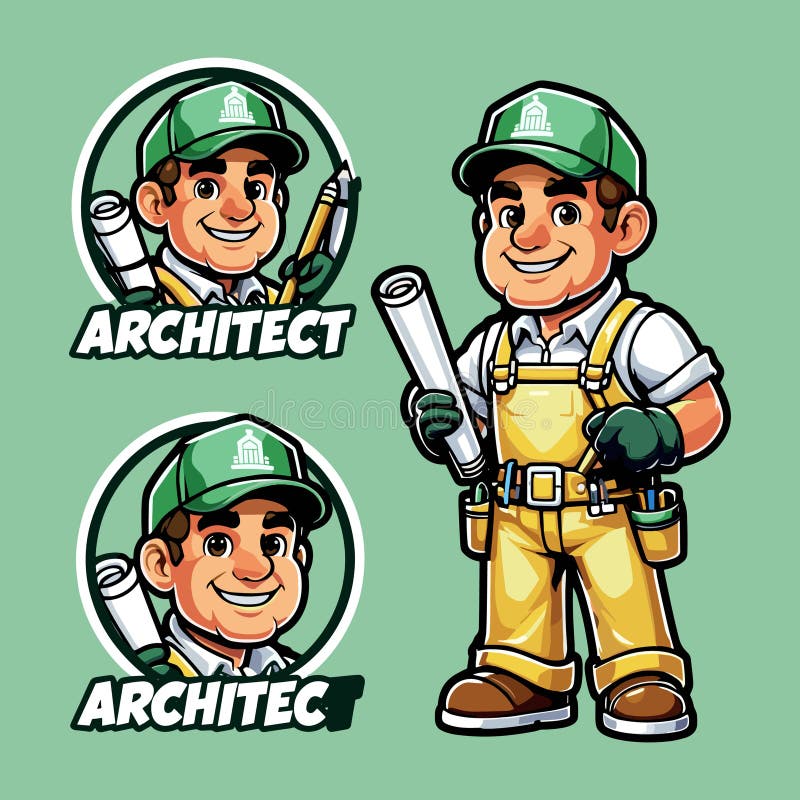 Cheerful Architect Mascot Logo Character Cartoon Vector Stock Vector ...
