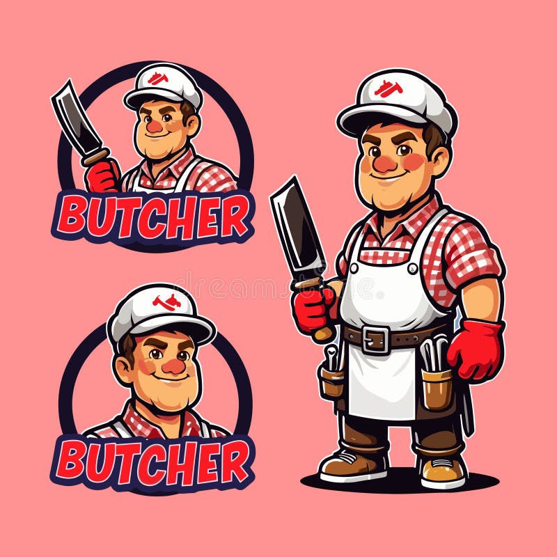 Creative Friendly Butcher Character with Cleaver Logo Mascot Cartoon ...