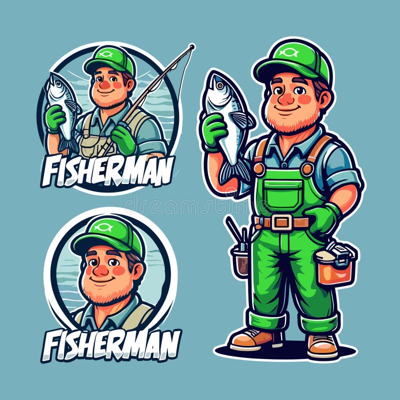 Proud Fisherman Character with Fresh Catch - Mascot Logo Character ...