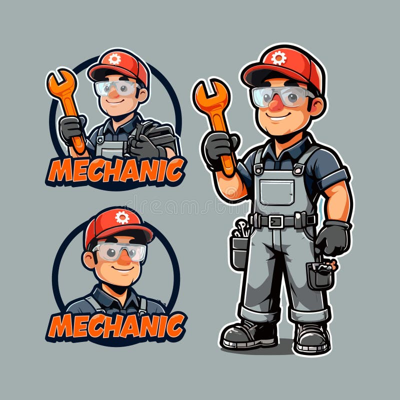 Creative Mechanic with a Wrench Mascot Logo Character Cartoon Vector ...