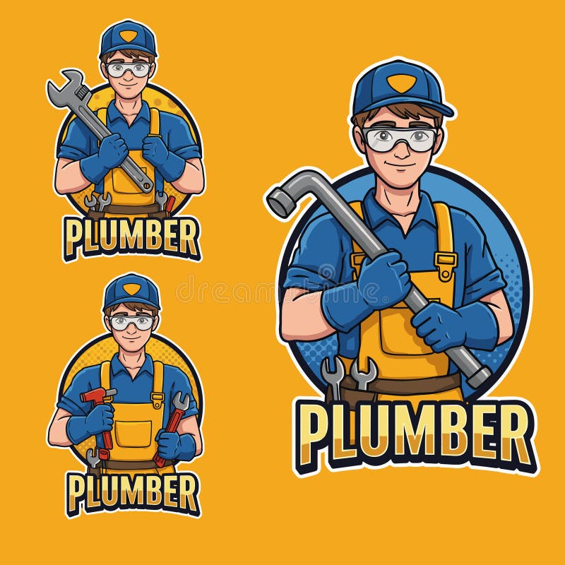Vintage Modern Plumber Mascot Cartoon Illustration Ideal for Plumbing ...