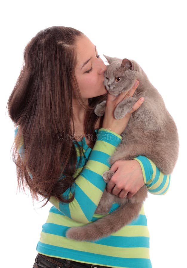 Adolescent et chat. image stock. Image du bleu, amour - 13098361