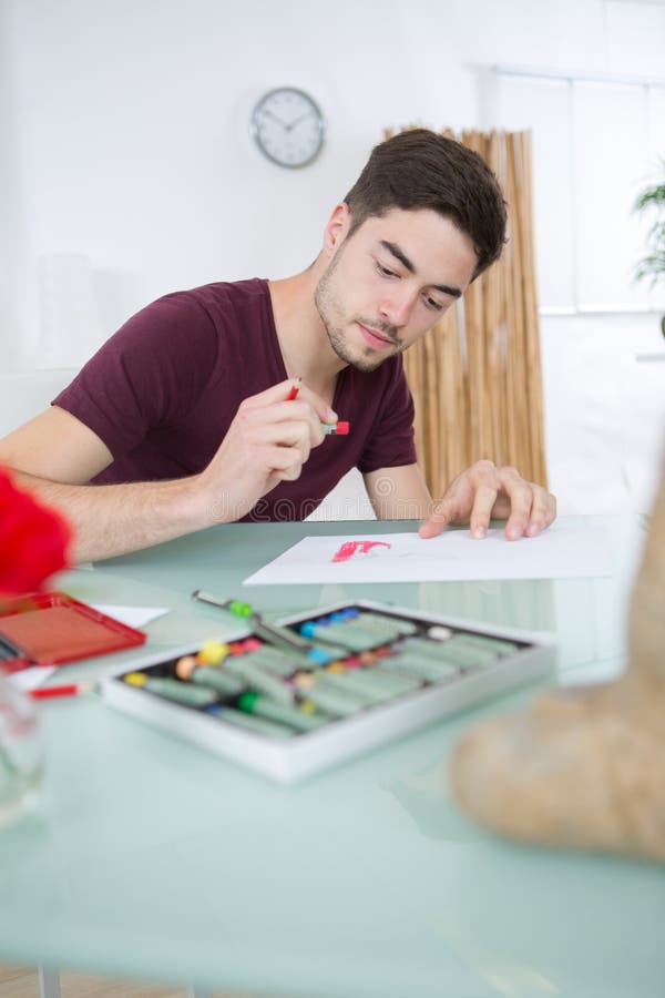 Adolescent Male Doing Art Work Stock Image - Image of texture, male ...