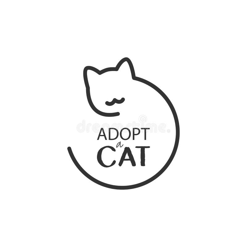 Adopt a Cat Logo. Cat Head Silhouette Stock Vector - Illustration of ...
