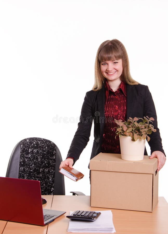 Adopted Work Office Girl Puts Things Out Box Stock Photos - Free ...