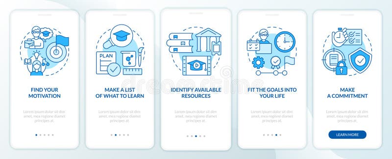 Adopting Lifelong Learning Blue Onboarding Mobile App Screen Stock ...
