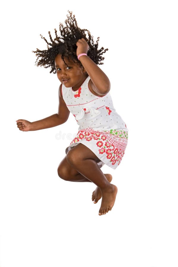 Adorable African Girl Jumping Stock Image - Image of isolated, dance ...