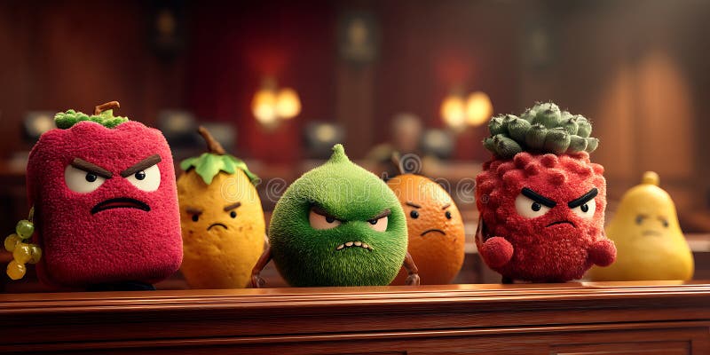 Adorable Angry Fruit Characters a Fun 3D Render Stock Illustration ...