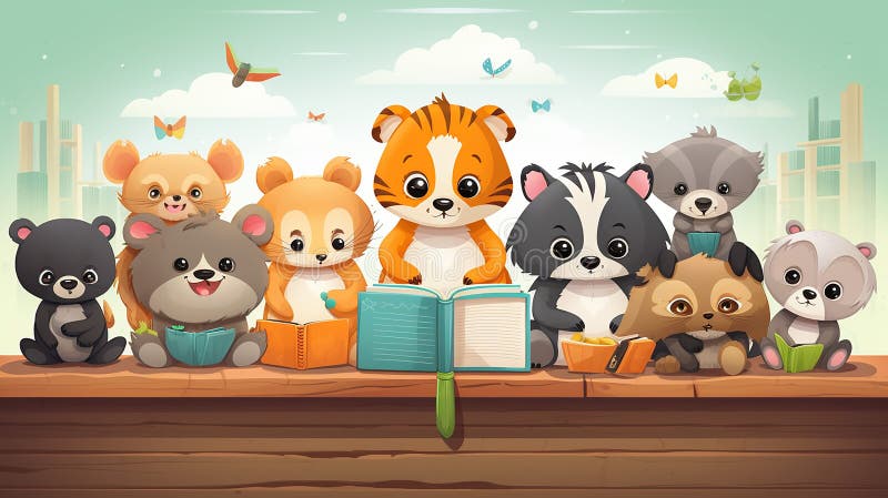 Adorable Animal Learning in the Classroom Cute and Playful Illustration ...