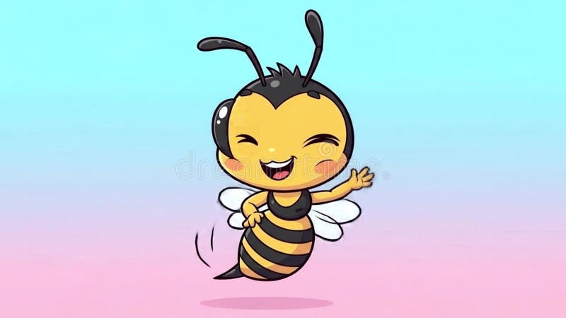 Cute Cartoon Bee Waving Hello with Big Eyes Animation Stock Footage ...
