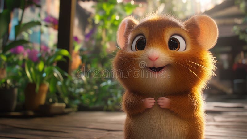 Adorable Animated Hamster Smiles Sweetly Outdoors Stock Illustration ...