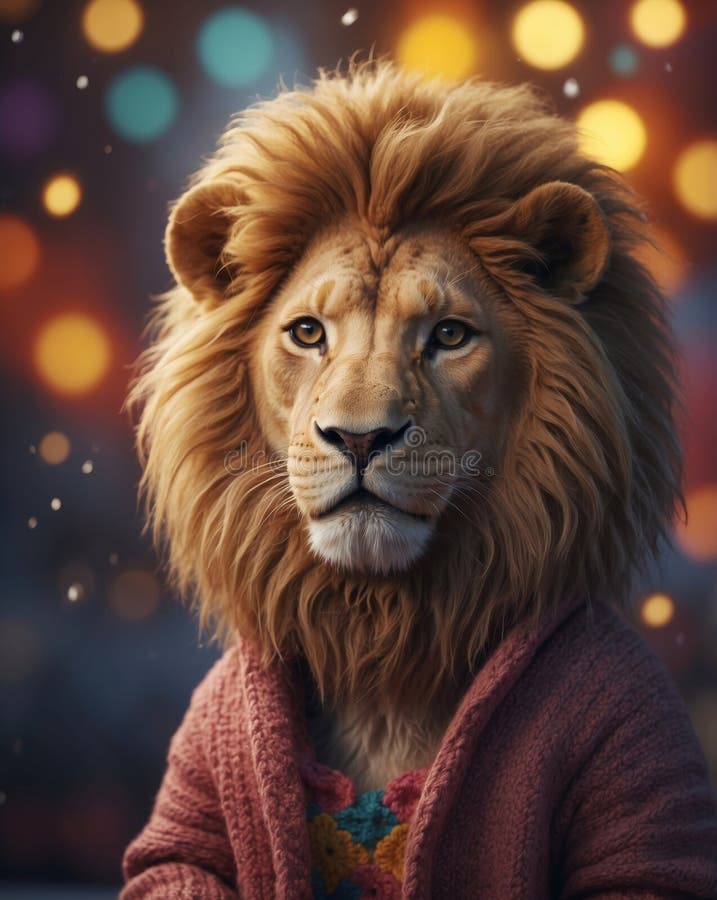 Adorable Animated Lion Character in Cozy Sweater. Stock Illustration ...