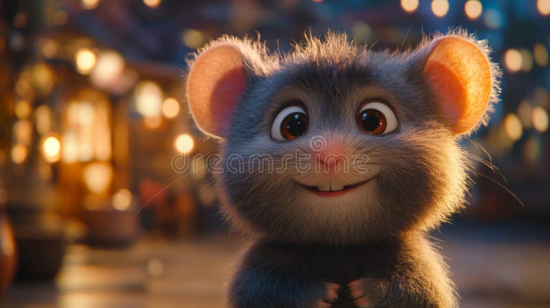Adorable Animated Mouse Smiles Softly in Festive Lights Stock ...