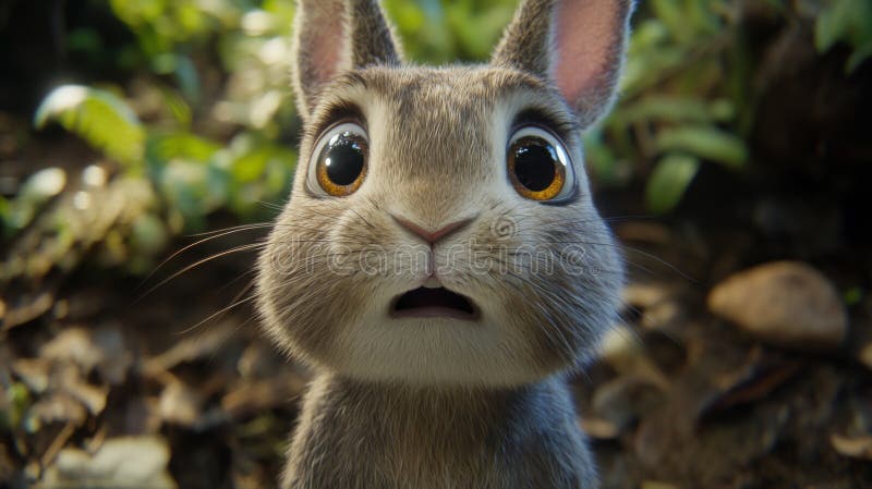 Adorable Animated Rabbit Expresses Surprise in Forest Stock ...