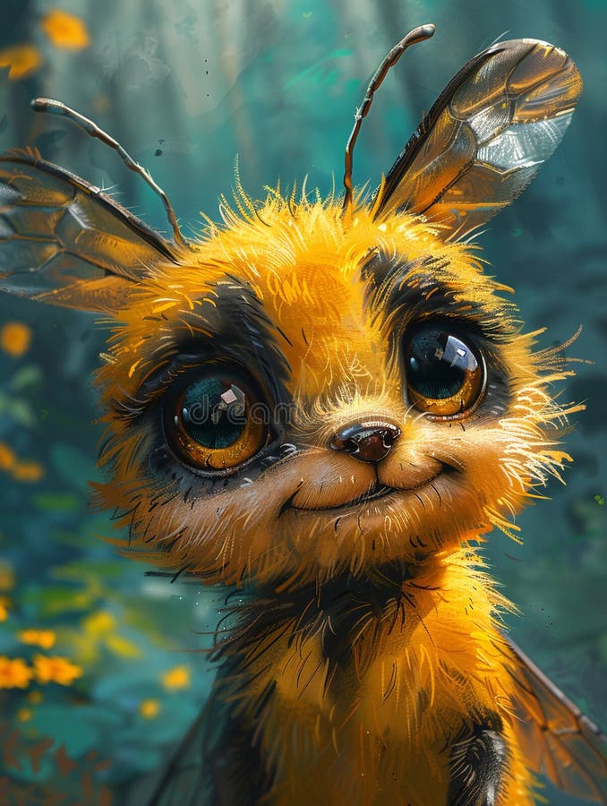 Adorable Anthropomorphic Bee in Lush Forest Setting Stock Illustration ...